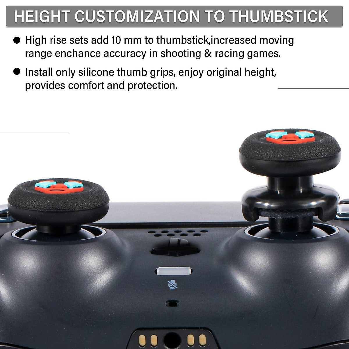 Playrealm FPS Thumbstick Extender & Texture Rubber Silicone Grip Cover 4 Sets for PS5 & PS4 Controller (Joker Green+Black)