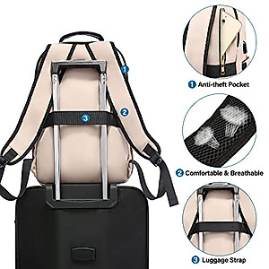 LOVEVOOK Laptop Backpack Purse for Women, Work Business Travel Computer Bags, College Nurse Backpack for Womens, Quilted Casual Daypack with USB Port, Fit 15.6 Inch Laptop, Antiquewhite