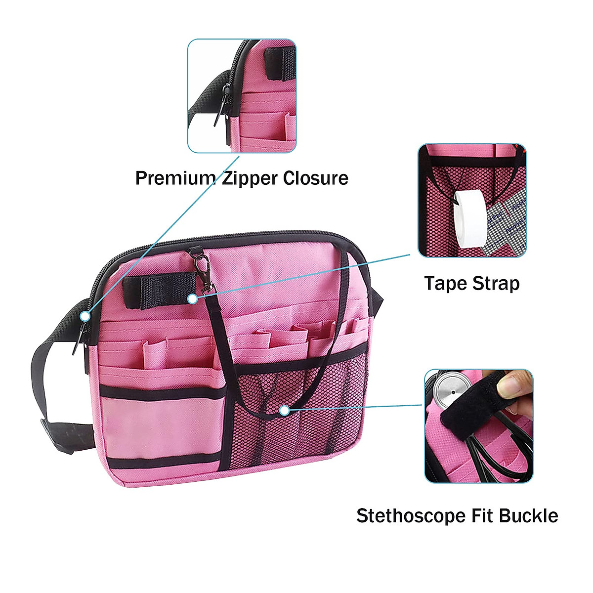Nurse Fanny Pack for Women,qozabualy Utility Belt Bag Multi Compartment with Medical Tool Pockets, Nurse Accessories for Work & Nursing School Essentials（Pink）