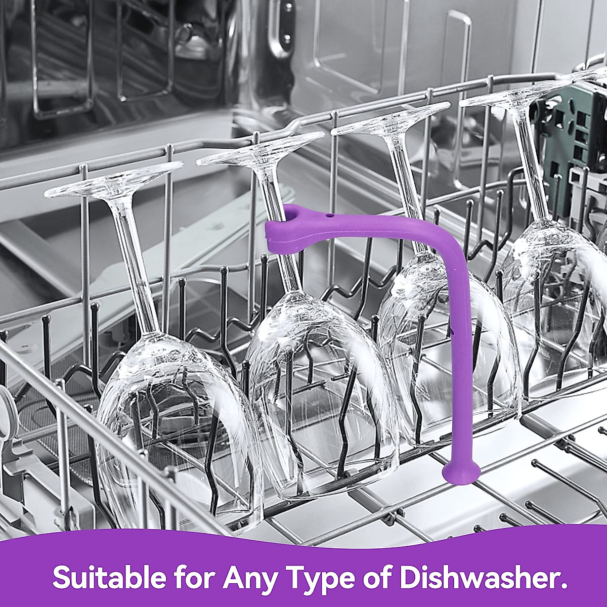 Tether Silicone Dishwasher Attachment, 8Pcs Silicone Stemware Saver Flexible Tether Goblet Holder Safer Wine Glass Dishwasher Protector Wine Glass Fixed Bracket Adjusted Goblet Holder for Home Bar