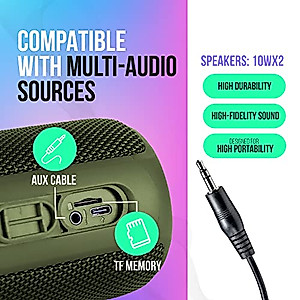 PALL Power One, Waterproof Speaker 20W, Excellent for Outdoors | True Wireless Speaker, Compatible with Android and iOS | 6 Hour Playtime, Bluetooth 5.0, Portable - Green