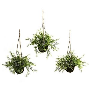 Nearly Natural 6742-S3 Ruscus Sedum Springeri Hanging Basket, Green, Set of 3,6.75" x 6.75" x 22.5"