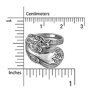 WithLoveSilver 925 Sterling Silver Motif Spoon Handle Wrap Adjustable Ring (9)