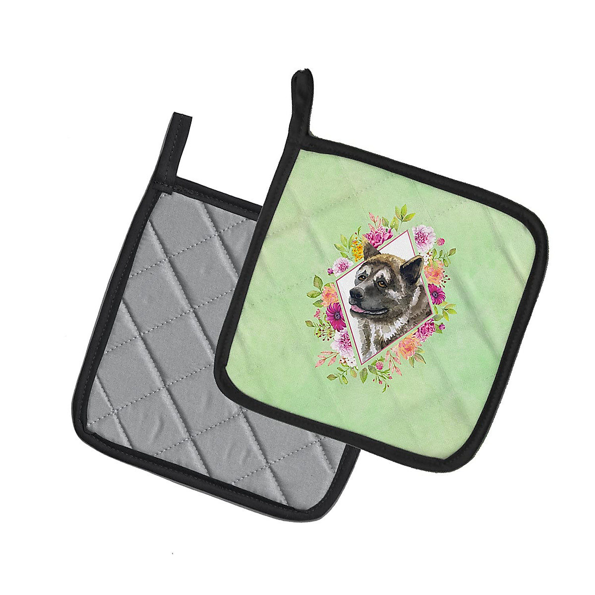 Caroline's Treasures CK4273PTHD Akita Green Flowers Pair of Pot Holders Kitchen Heat Resistant Pot Holders Sets Oven Hot Pads for Cooking Baking BBQ, 7 1/2 x 7 1/2