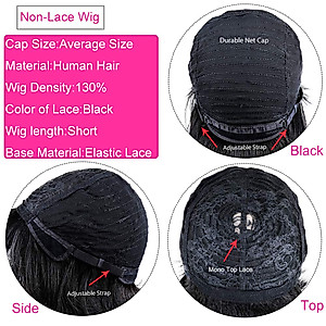 VRVogue Pixie Wigs Short Black Wavy Layered Short Human Hair Wigs for Black Women (1B#)