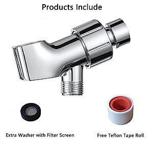 Katezon Shower Head Holder with Solid Brass Ball Joint for Handheld Shower Head, Adjustable Shower Arm Mount for Connecting Shower Arm and Shower Hose, 1/2 Inch (Chrome)