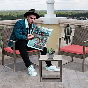 BPS 3 Pieces Patio Furniture Set, Outdoor Rattan Wicker Chairs with Table, 3 Pcs Sofa Set with Cushion, Conversation Furniture for Garden Poolside