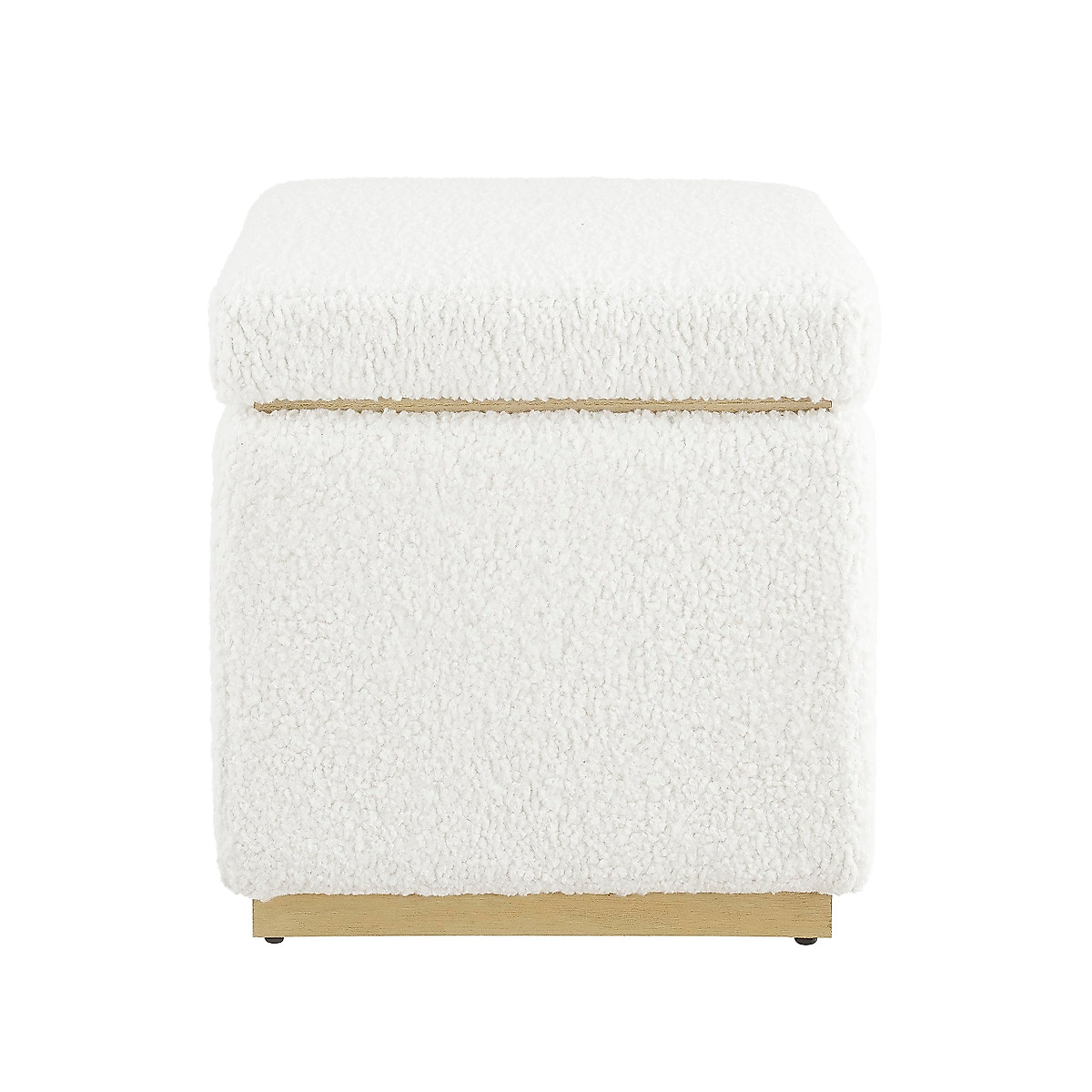 Linon Cream Lexington Sherpa Upholstered Square Storage Ottoman with Natural Wood Accent