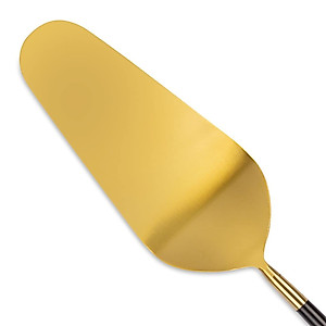 Koyal Wholesale Modern Wedding Cake Knife and Server Set, Minimalist Cake Cutting Set for Wedding, Anniversary, Birthday, Baby Shower, Cake Pie Pastry Servers (Gold/Black)