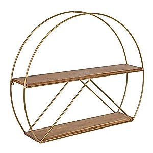 Kate and Laurel Delmar Mid-Century Modern Wall Shelf, 26" x 21", Brown and Gold, Glamorous Geometric Wall Decor