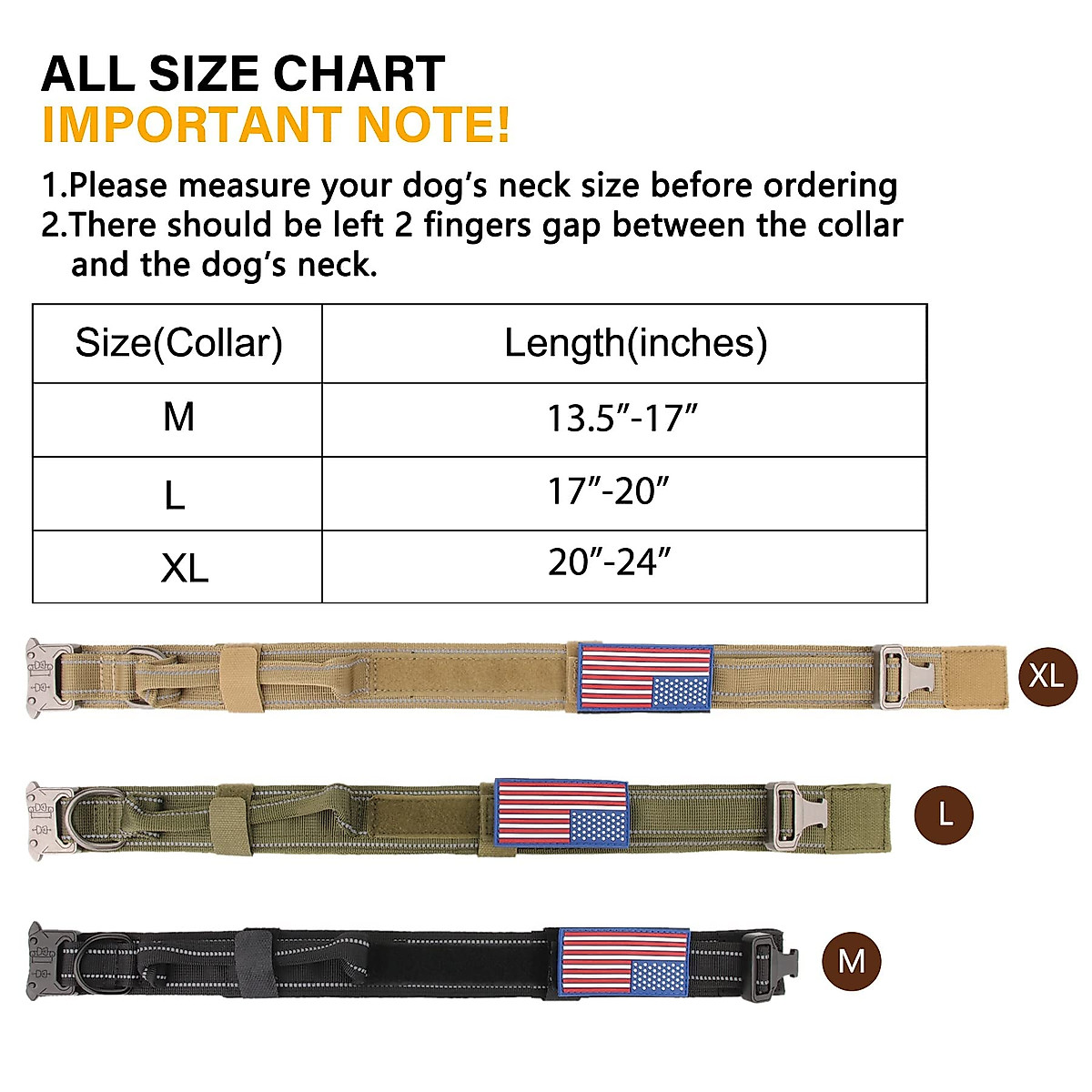 KCUCOP Tactical Dog Collar with Handle,Adjustable Military Dog Collar with Metal Buckle and Patches,Heavy Duty Dog Collars for Medium and Large Dogs (Brown-L)