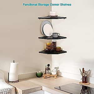 DUICIRX Corner Wall Shelves, Wood Corner Floating Shelves with Cable raceway, Wall Mount Storage Display for TV Accessories, Monitor, Speaker, Cable Box, Game Console (Black, Diamond- 12 Inch)