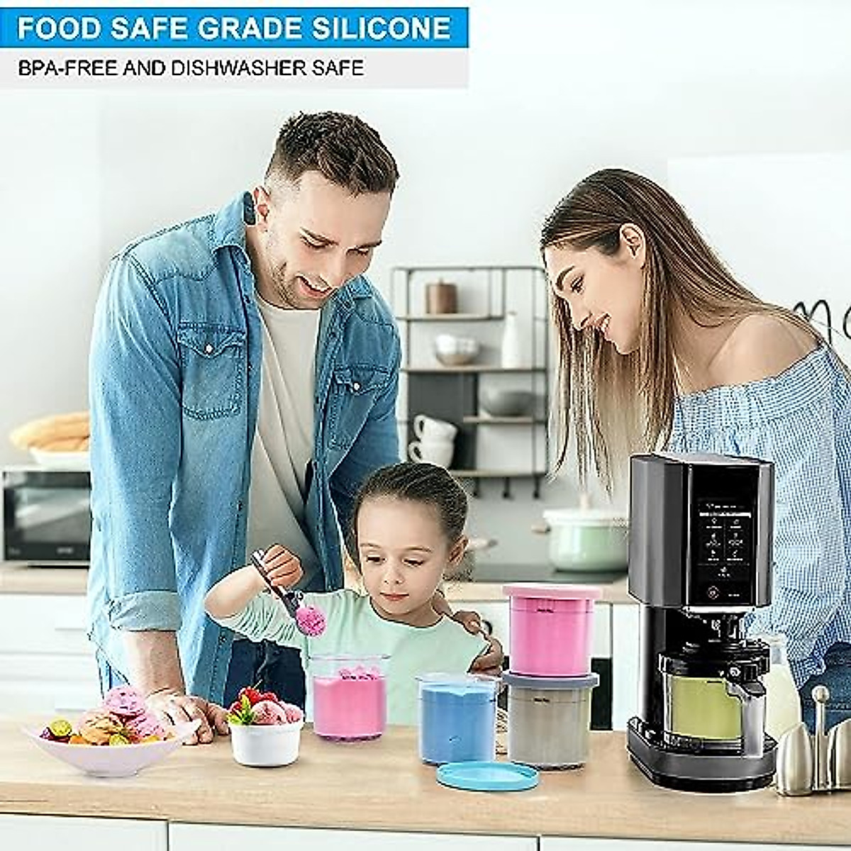 EVANEM 2/4/6PCS Creami Deluxe Pints, for Ninja Creami Ice Cream Maker Pints,16 OZ Ice Cream Pint Airtight,Reusable Compatible with NC299AMZ,NC300s Series Ice Cream Makers,Pink+Green-4PCS