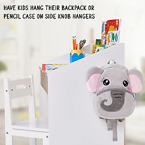 Lil' Jumbl Toddler Wooden Study Desk and Chair Set, Home School Learning Workstation with Writing Table, Storage Drawer, Tabletop Organizer & Hanging Hooks for Children Studying, Reading & Drawing