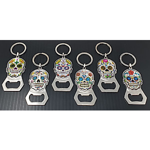 Arimex Day of the Dead Sugar Skull Keychain Bottle opener 12 Pcs. Mexican party favor Dia de los muertos sugar skulls key chains beer bottle opener. (Sugar Skull 3) (SK1)
