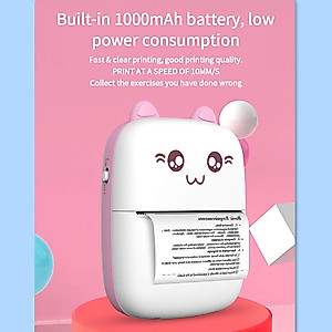 Fernuenx Mini Portable Printer, Wiresless Bluetooth Inkless Pocket Thermal Printer with 6 Rolls of Thermal Paper for Android iOS Phone，Gift for Notes Study Travel Photos Office Home，Pink
