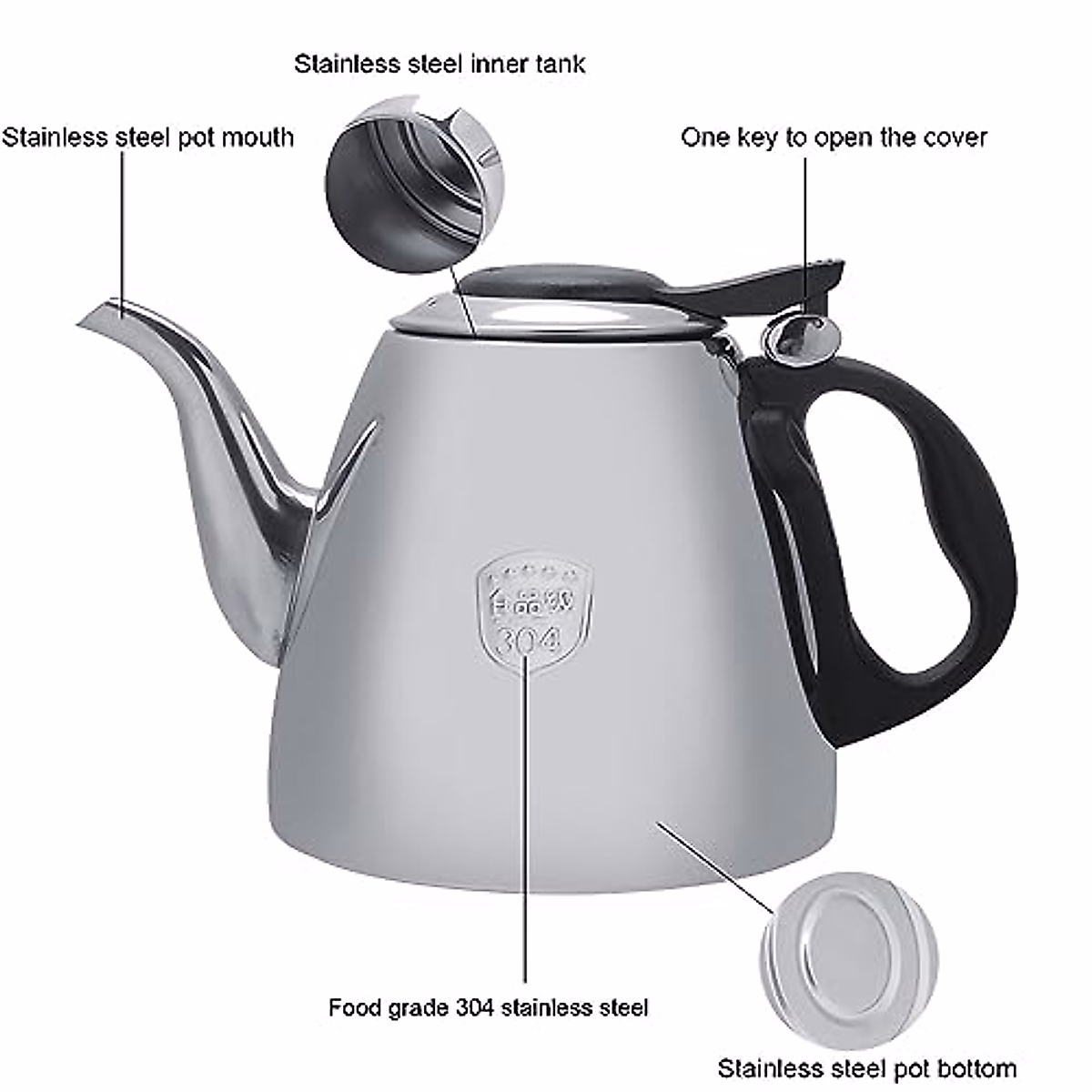 Tea Kettle Stovetop, 1.2l 1.5L Stainless Steel Stove top Teapot Tea Coffee Pot Kettle Heat Resistant Handle (1.2L)