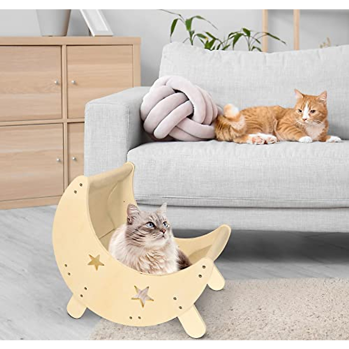 VOOTTOU Cat Hammock, Cat and Dog Moon Hammock Bed Cat Furniture for Indoor Cats, Wooden Elevated Cooling Pet Bed for Cats and Small Dogs, Modern Cat Bed Furniture Cat Shelf, Gift for Cat