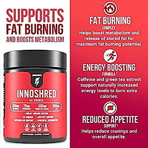 Inno Shred - Day Time Fat Burner | 100mg Capsimax, Grains of Paradise, Organic Caffeine, Green Tea Extract, Appetite Suppressant, Weight Loss Support (60 Veggie Capsules) | (with Stimulant)