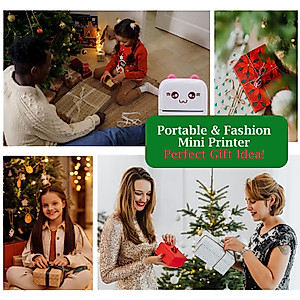 Vicbear Mini Pocket Printer, Portable Thermal Printer with 8 Rolls Printing Paper, Bluetooth Wireless Tiny Printer for Photos/Stickers/Labels/Notes/Receipts, Compatible with iOS and Android, Pink