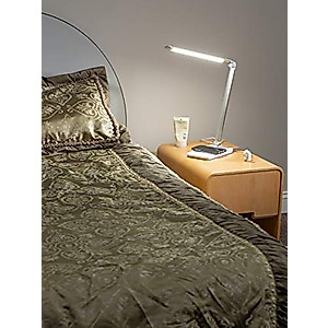 Safco Products 1009SL, Pivoting Neck, Built-in Wireless, USB Port Vamp LED Lamp with Charging Pad, Silver, 16" D x 5" W x 16.75" H