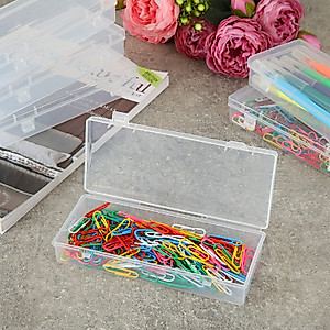 ZIQI 12 Pack Plastic Small Storage Containers Box, Clear Rectangular Case with Hinged Lids, Hi-Q Boxes for Tools, Accessories, Craft Supplies, Nail Decals, Jewelry - 6.1 x 2.36 1.18 Inch