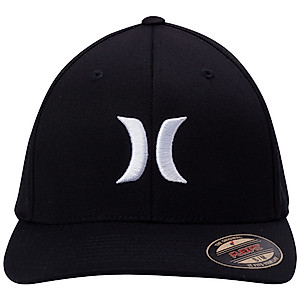 Hurley Men's One And Only Black Flexfit Hat, White, Small/Medium