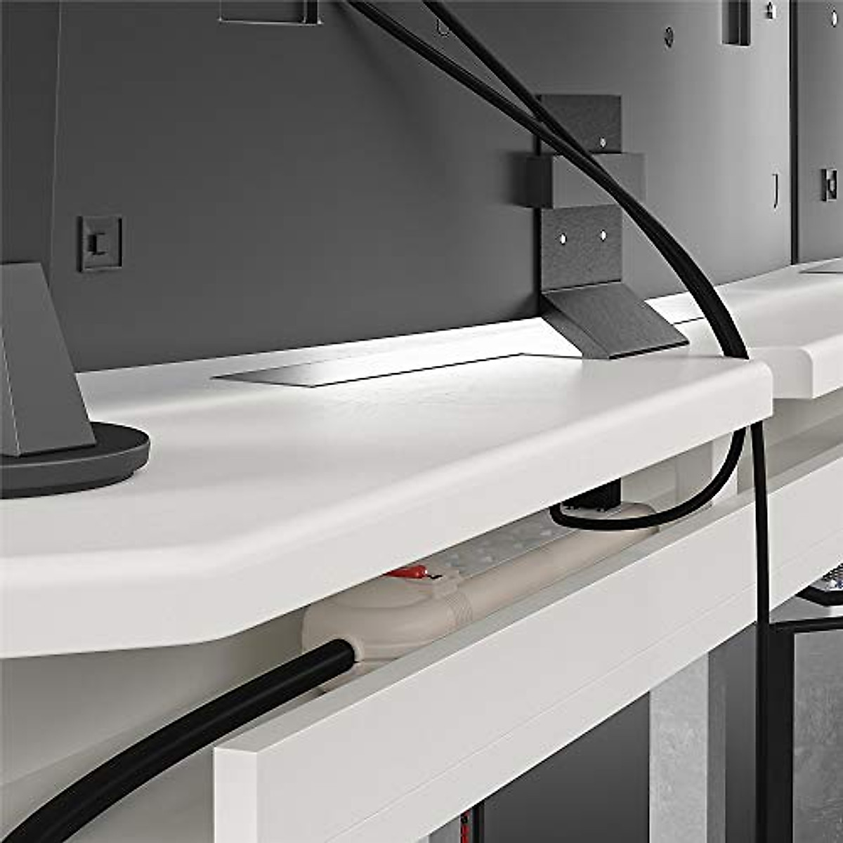 NTENSE Quest, Ergonomic, Home Office, Work Table, Computer, Gaming Room, Sitting Desk, Cup Holder, Headphone Hook, CPU Stand, White