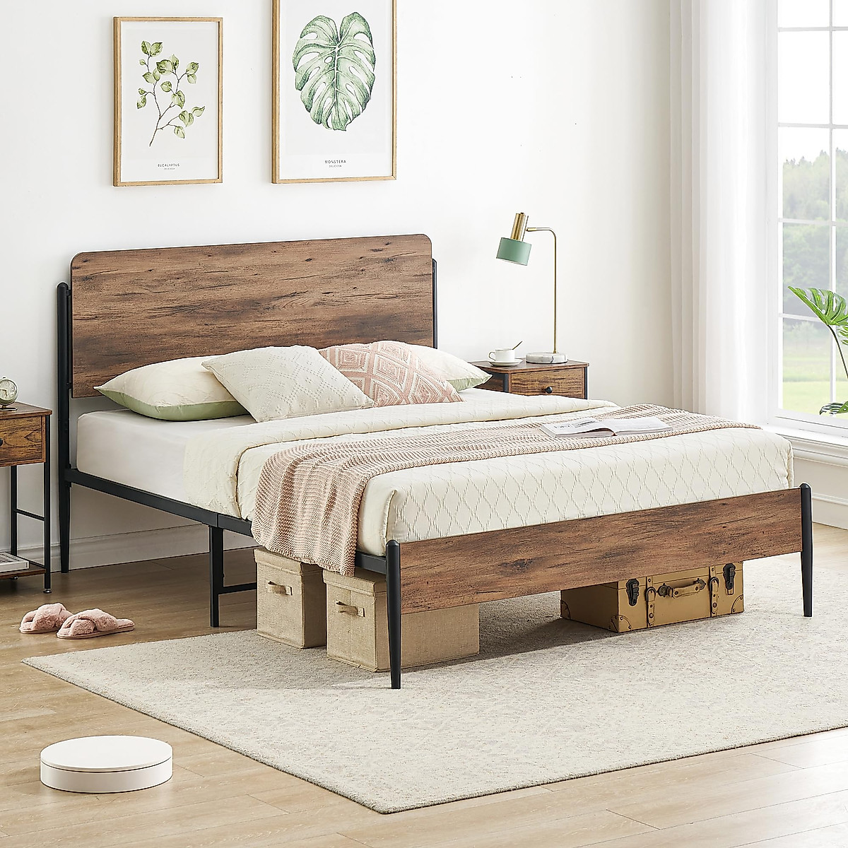 IDEALHOUSE 2024 Vintage 13 Inch Queen Bed Frame – 30 Minutes Assembly Metal Platform Bed Frame with Headboard and Footboard, Non-Slip, Noise-Free