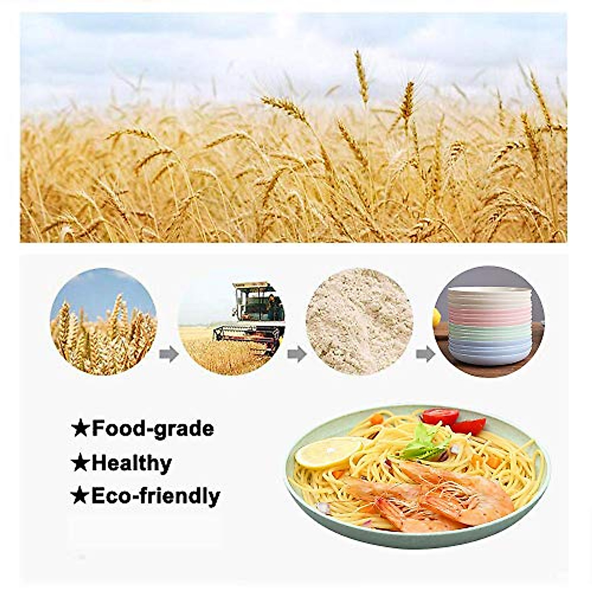 N/ A 4 Pcs 7 Inch Lightweight Wheat Straw Plates, Unbreakable Dinner Plate, Toddler, Anti-fallen, Dishwasher Microwave Safe Plates (4 colors)