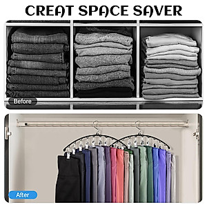 Legging Organizer & Pants Hangers for Closet, 4 Pack/40 Clips Metal Pants Hangers with Rubber Coated Clips, Hanging Storage Closet Organizer for Hat/Shorts/Jeans/Yoga Pants/Scarves/Clothes (Black)