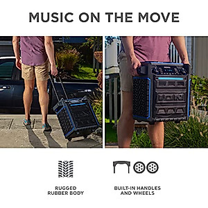 ION Audio Pickup - 100W Water-Resistant Bluetooth Outdoor Speaker with Rechargeable Battery, Karaoke Microphone, Radio, Wheels, Handle & USB Charging