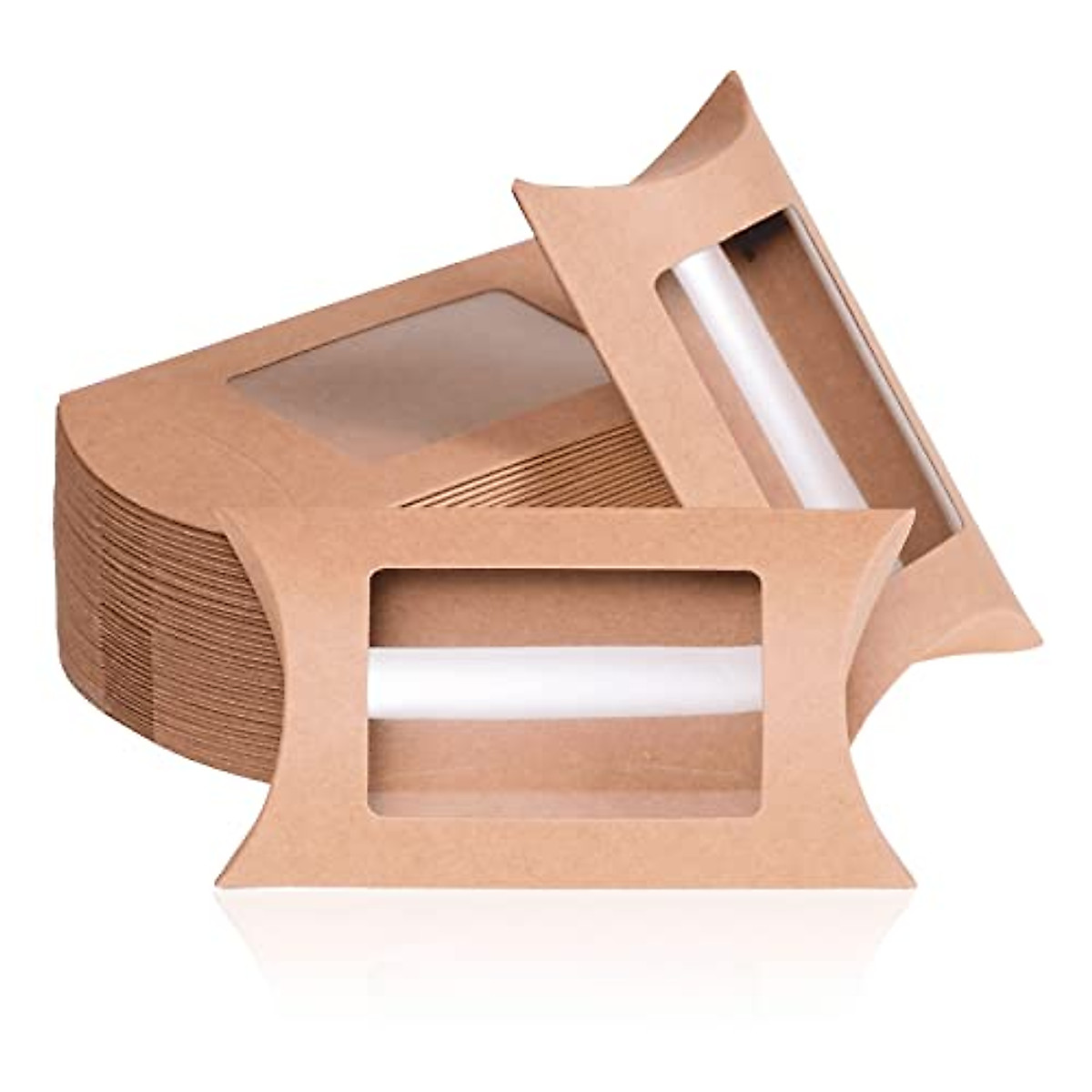 MATICAN Pillow Boxes, 40-Pack Pillow Gift Boxes with Windows, Kraft Mini Favor Boxes, 5 x 3 x 1.2 inches