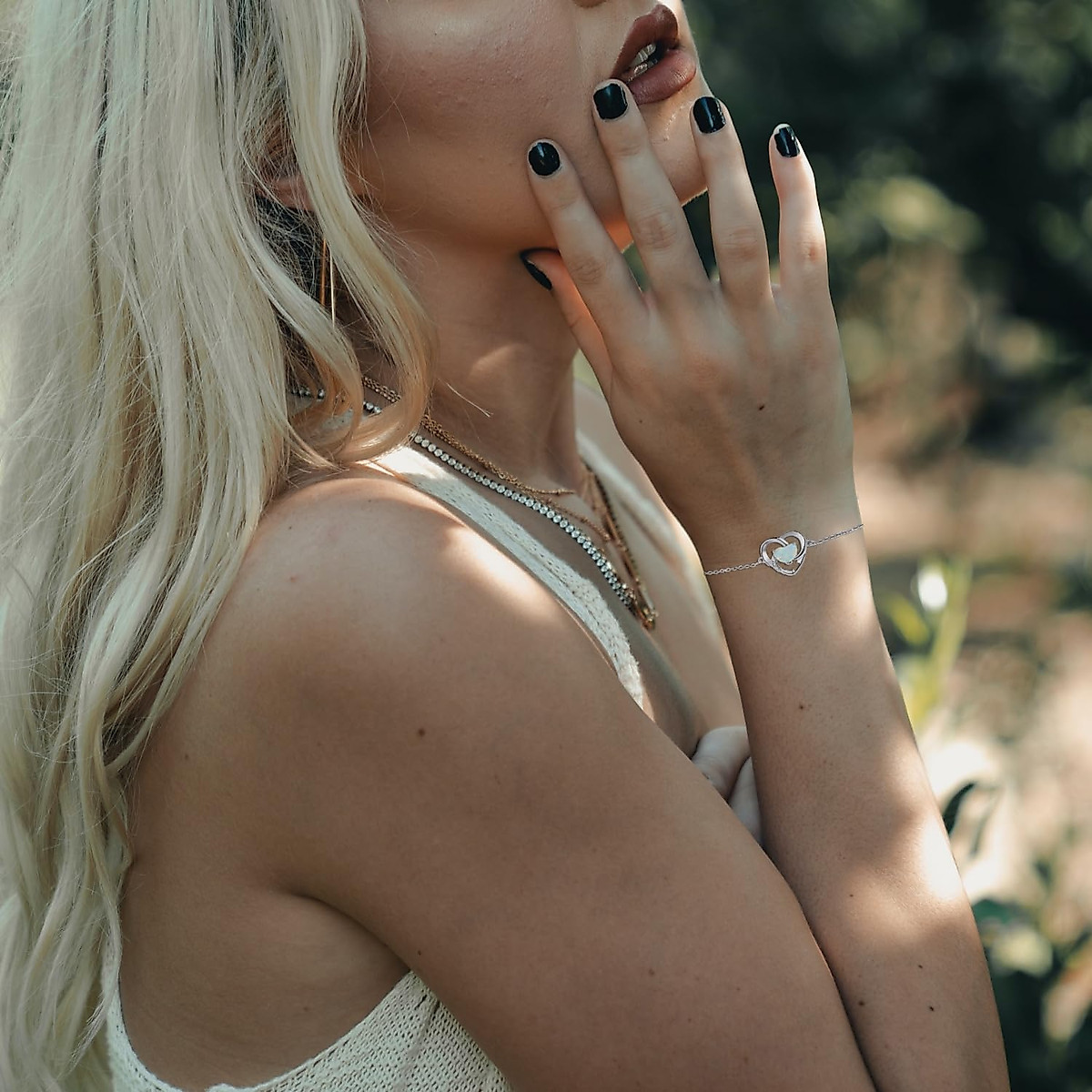 YZSFMZGE Opal Bracelet 925 Sterling Silver Adjustable Opal Bracelets for Women Opal Heart Bracelet Hypoallergenic Dainty Jewelry Gift for Birthday Christmas