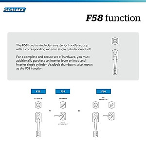 Schlage F58 GRW 622 Greenwich Single Cylinder Exterior Entrance Handleset, Matte Black (Exterior Half Only)