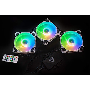 Montech Z3 PRO Addressable RGB 120mm Fan, 3 Pack with Lighting Controller, PWM Control for Computer Case, ARGB Remote Controller, Programmable Lighting Effects, White Fan Frame
