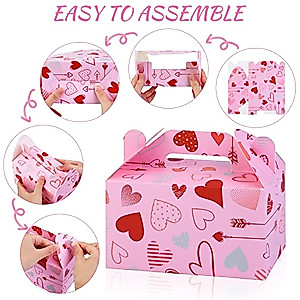 ADXCO 24 Pack Valentine's Day Treat Boxes, 6.3 x 3.5 x 3.5 Inch Gable Treat Boxes Paper Gift Box Goodie Boxes for Valentines Container Candy BoxesWedding, Birthday Party Favor Boxes