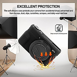 Easy Hood G7X Mark II Case G7X Mark III Case G7X Camera Silicone Case,Soft Silicone Protective Cover for Canon Powershot G7X Mark III DSLR Camera(Black)