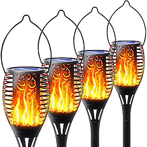 FITSAN 4Pack Solar Torch Light with Flickering Flame, Upgraded 3in1 Solar Lights Outdoor Hanging Lantern, Waterproof Landscape Decoration Lighting for Garden Yard Pathway Driveway, Auto On/Off