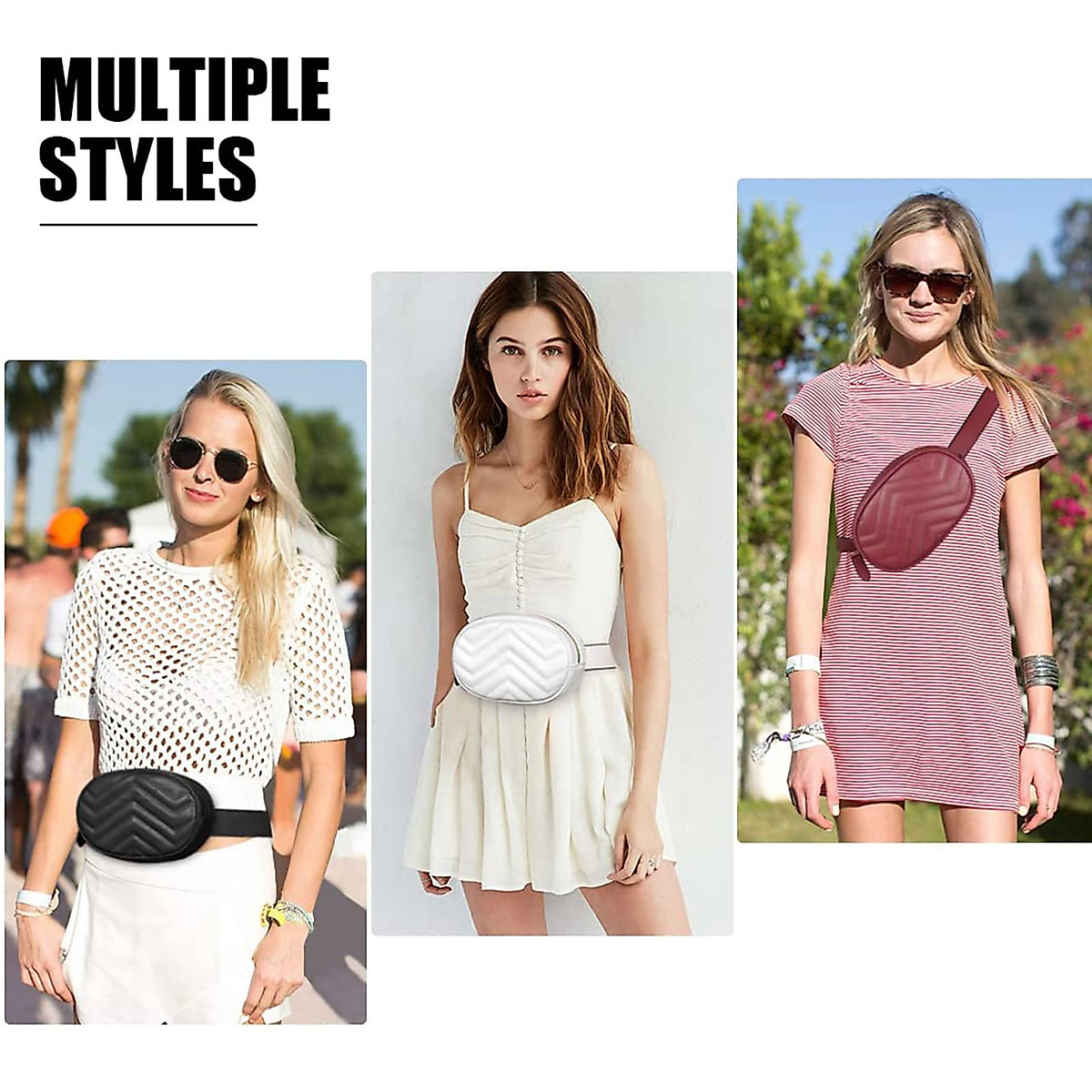 Geestock Black Fanny Packs, Leather Waist Bags for Women, Waterproof Belt Bag, Crossbody Bag, Stylish Bumbag for Party, Travel, Gift