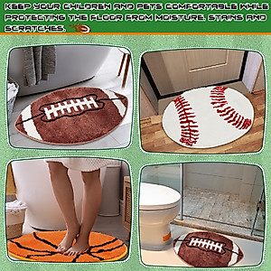 Tinideya 3 Pcs Football Sports Rug Round Basketball Bathroom Rug Non Slip Baseball Bathroom Mat Decorative Football Area Rug Indoor Carpet for Bedroom Living Room Floor Chair Rooms Decor