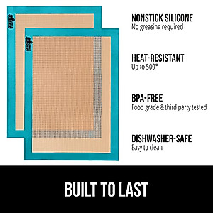Gorilla Grip Non Stick Silicone Baking Mat Sheet, 2 Pack, Reusable Cookie Sheets Liner, Heat Resistant, No Oil Greasing Needed, Kitchen Oven Essentials, Food Grade and BPA Free, Half Sheet, Turquoise