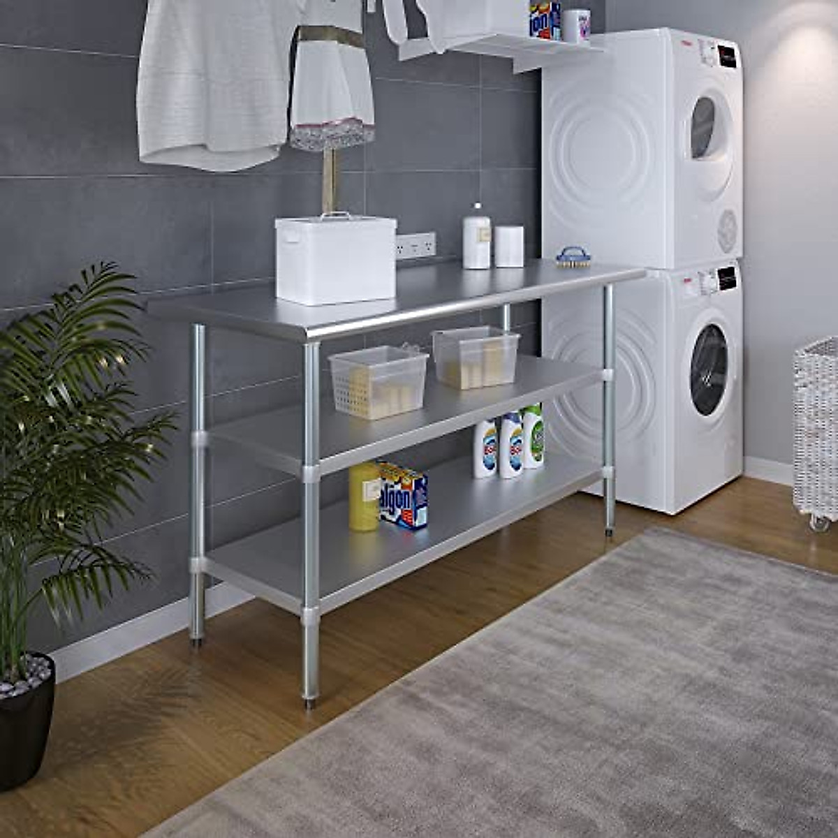 60" Long X 24" Deep Stainless Steel Work Table with 2 Shelves | Metal Food Prep Station | Commercial & Residential NSF Utility Table