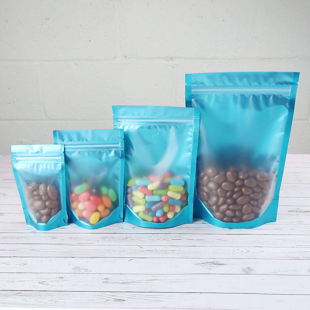 QQ Studio Pack of 100 Translucent Front Matte Blue Poly Plastic Resealable Bags (1.7oz (4" x 6"), Blue Stand-Up Pouch)