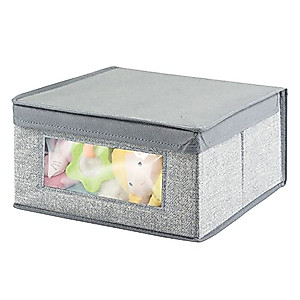 mDesign Medium Soft Stackable Fabric Baby Nursery Storage Organizer Holder Bin Box with Front Window/Lid for Child/Kids Bedroom, Playroom, Classroom, Lido Collection, 4 Pack, Gray