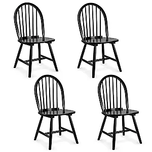 Giantex Set of 4 Windsor Chairs, Wood Dining Chairs, French Country Armless Spindle Back Dining Chairs, Farmhouse Kitchen Dining Room Chairs, Black