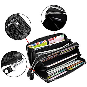 YALUXE Women's Double Zipper Leather Wristlet Wallet Cell Phone Purse Card Holder RFID Blocking