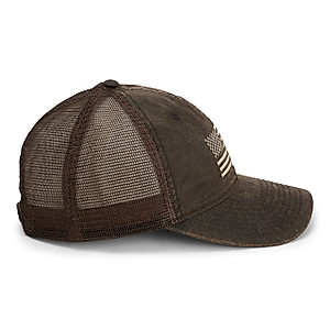 Paramount Outdoors Waxed Cloth American Flag Hat Mesh Back Brown American Flag Baseball Cap Snapback (Brown Wax Cloth)