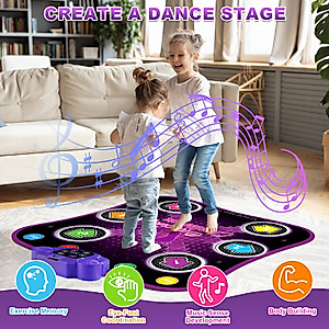 Jugana Kids Dance Mat Toys, Electronic Music Dance Pad with Light Up 6-Button & Wireless Bluetooth, Dance Game Toys for 3-12 Year Old Kids Girls Boys