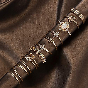 CSIYANJRY99 Boho Gold Rings for Women Star Moon Knuckle Ring Set,Vintage Stackable Midi Finger Rings Cute Trend Aesthetic Jewelry (C)